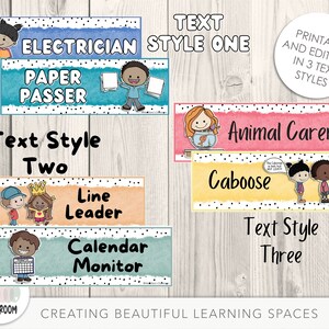 DOTTY WATERCOLOR Classroom Jobs, Editable, Bright Rainbow Classroom ...