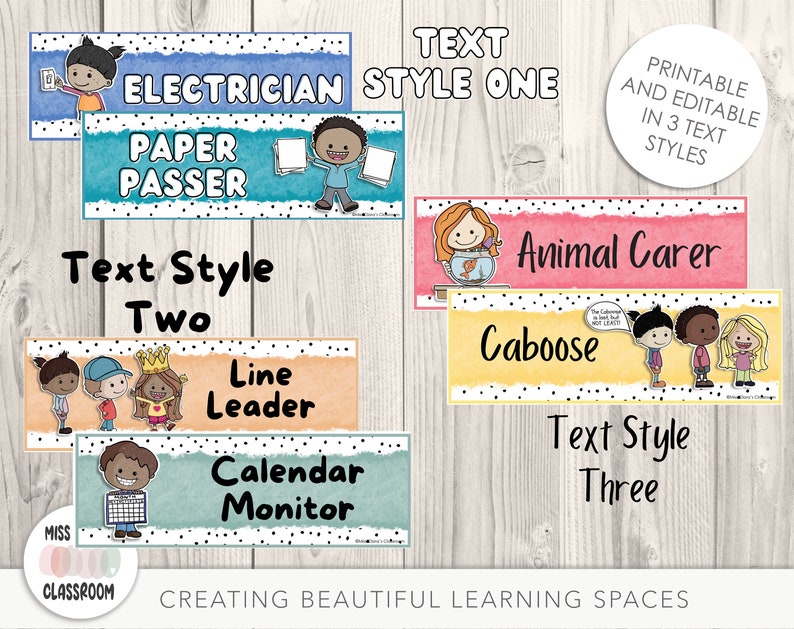 DOTTY WATERCOLOR Classroom Jobs, Editable, Bright Rainbow Classroom ...