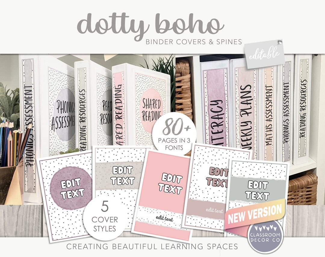 DOTTY BOHO Binder Covers and Spines, Boho Classroom Folder Labels ...