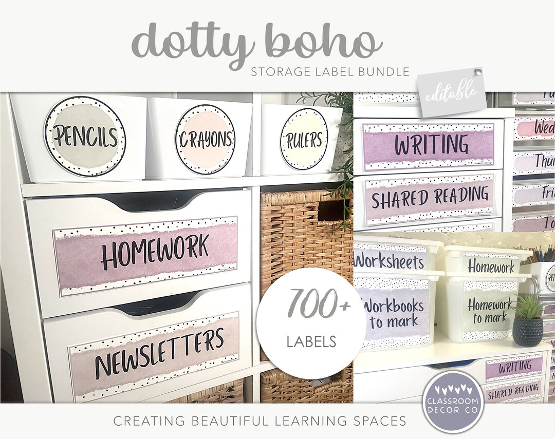DOTTY BOHO Classroom Storage Label Bundle Neutral Classroom - Etsy
