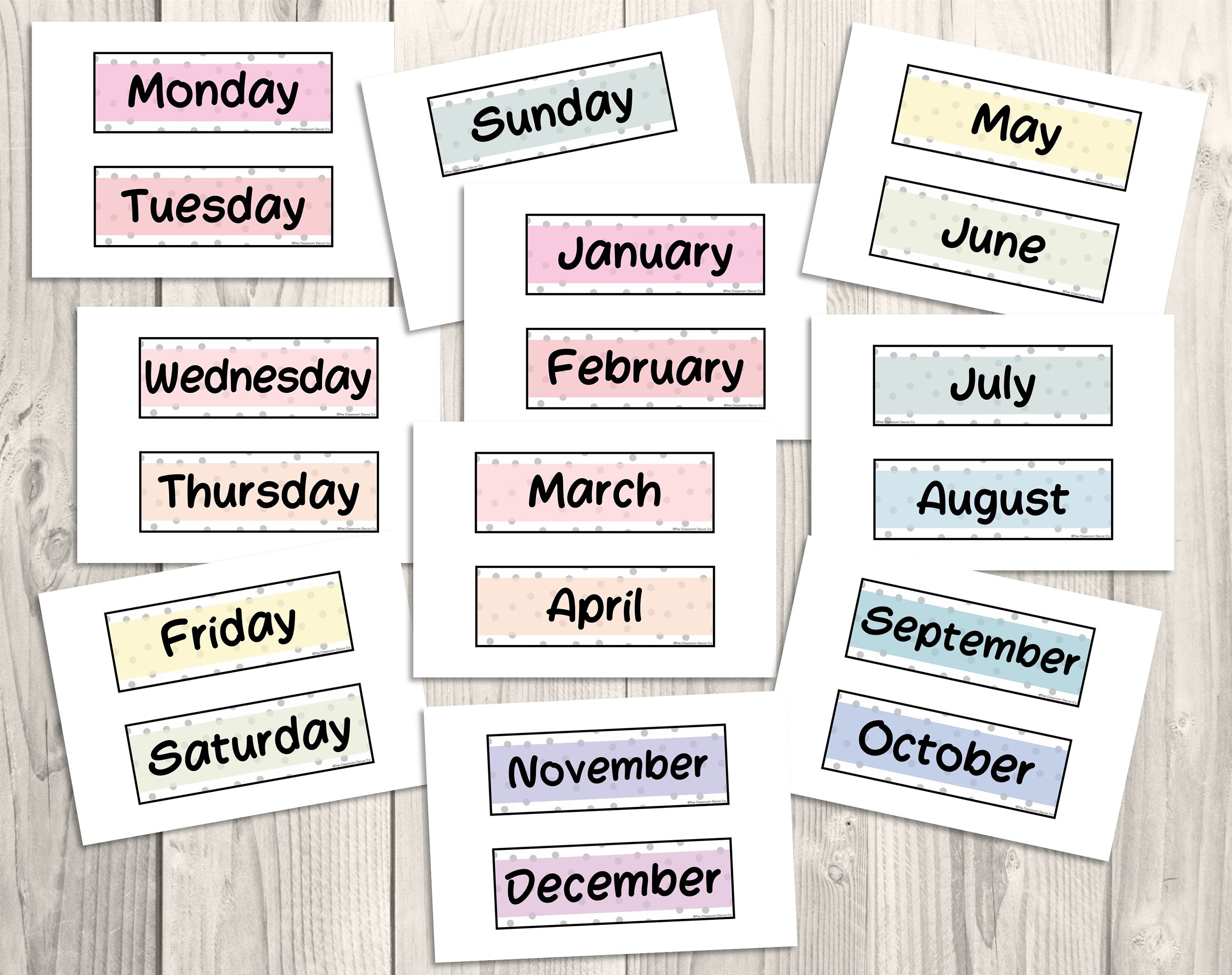 PASTEL CUTIE Days and Months Display, Days of the Week, Months of the ...