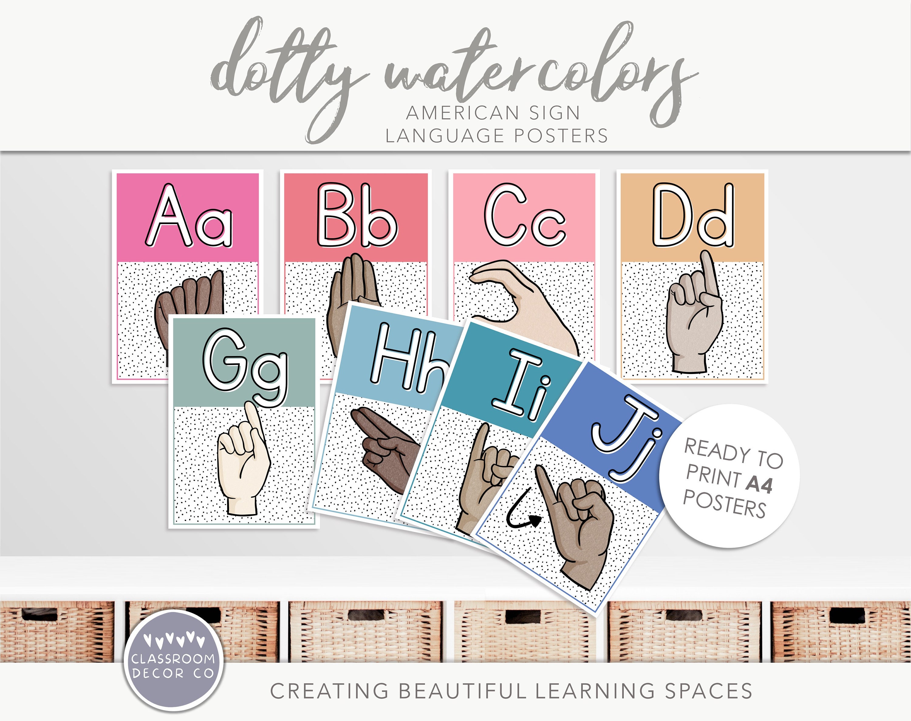 DOTTY WATERCOLOR American Sign Language Posters ASL Sign - Etsy