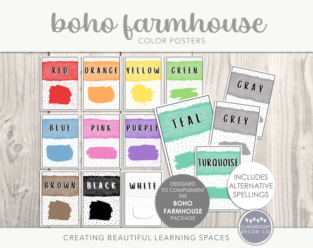 BOHO FARMHOUSE Color Posters, Classroom Printables, Modern Farmhouse ...