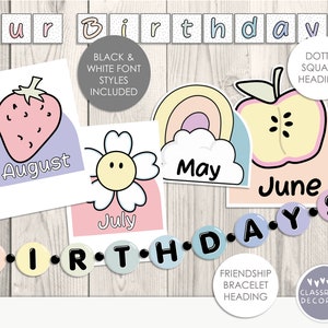 PASTEL CUTIE Illustrated Birthday Display, Celebration Classroom ...