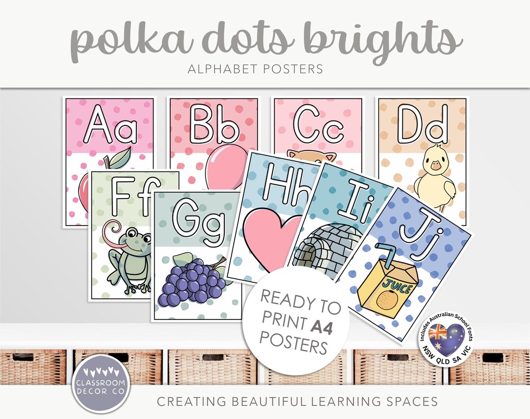 POLKA DOTS ‘BRIGHTS’ Alphabet Posters, Classroom Letters Display ...