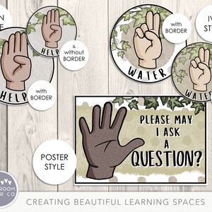 BOHO FARMHOUSE Hand Signal Posters, Editable Classroom Communication ...