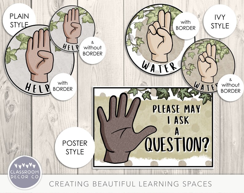 BOHO FARMHOUSE Hand Signal Posters Editable Classroom - Etsy