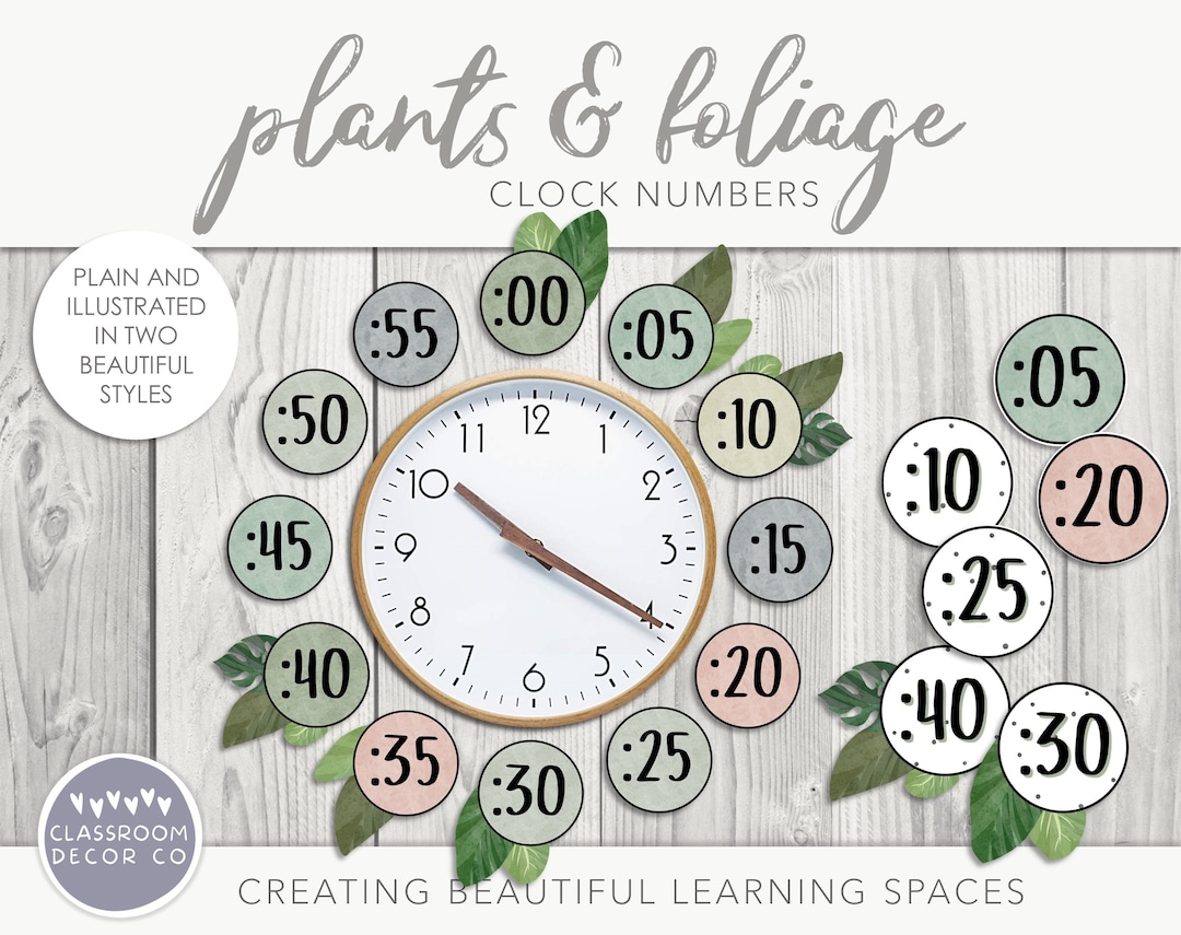 PLANTS & FOLIAGE Clock Numbers Clock Printables Classroom - Etsy