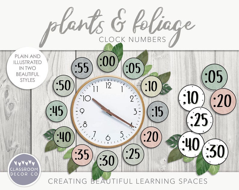 PLANTS & FOLIAGE Clock Numbers Clock Printables Classroom - Etsy