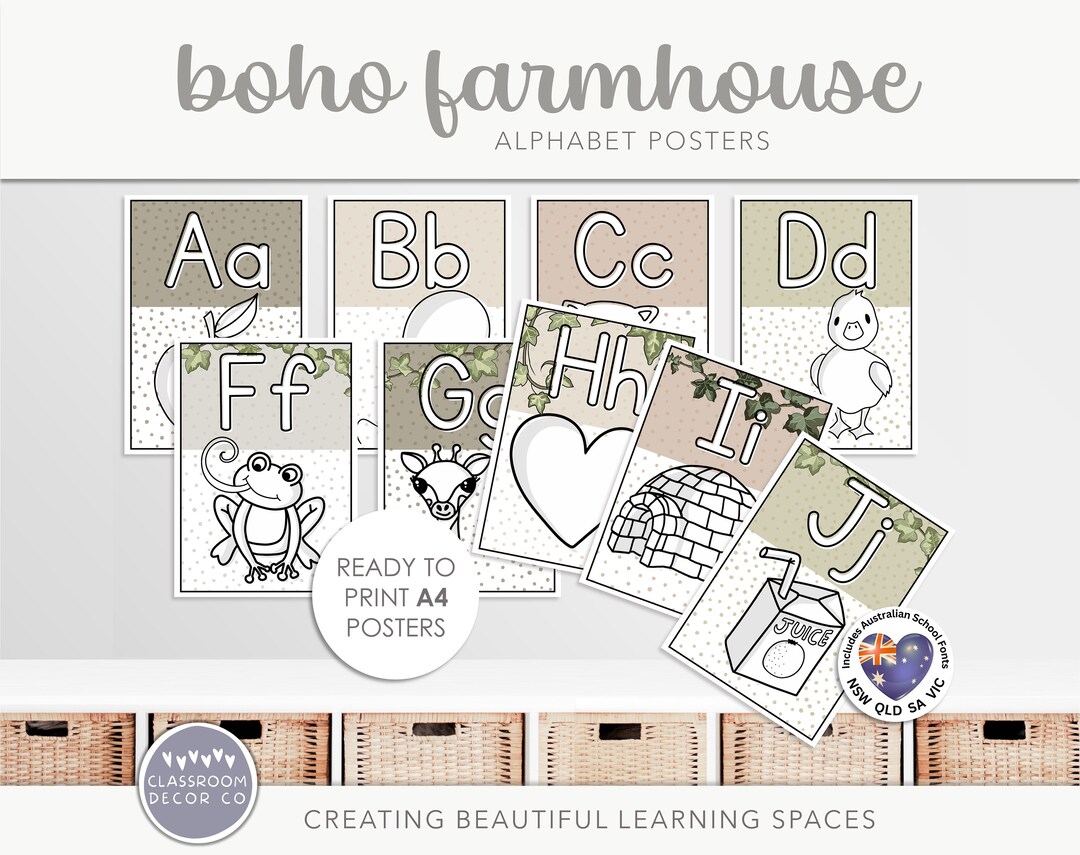 BOHO FARMHOUSE Alphabet Posters, Classroom Letters Display, Letter ...
