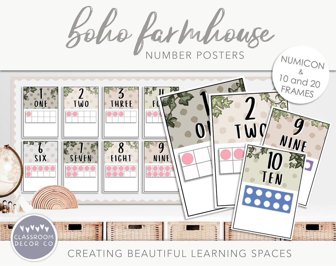 BOHO FARMHOUSE Number Posters Tens Frames Number Posters - Etsy