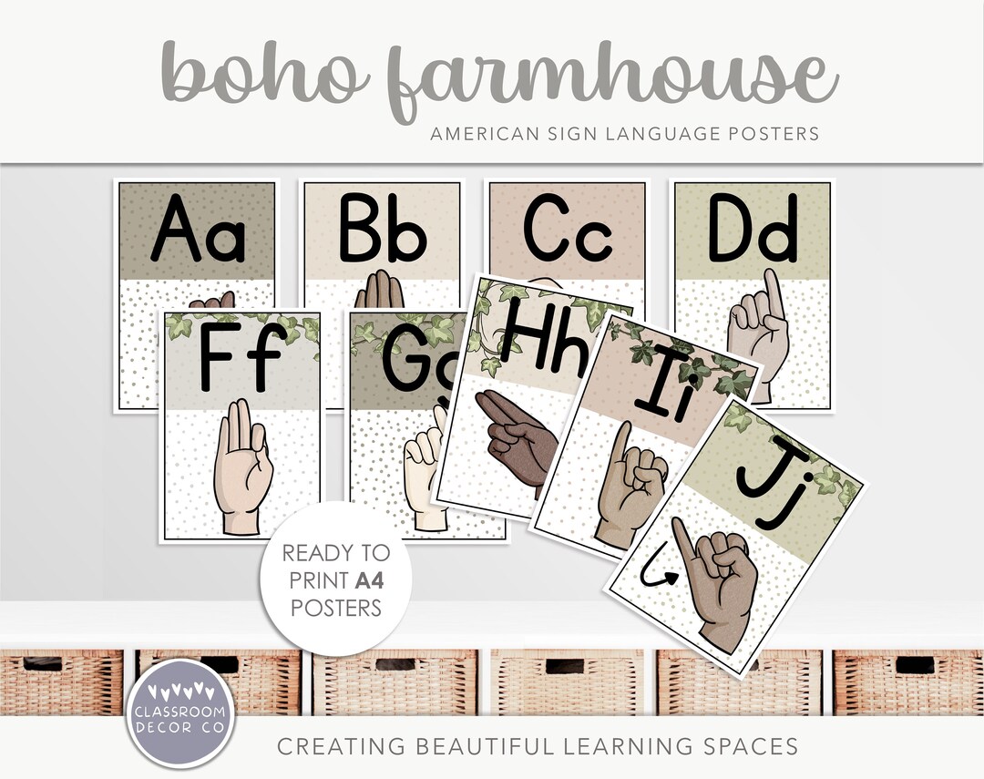 BOHO FARMHOUSE American Sign Language Posters, Sign Language Display ...