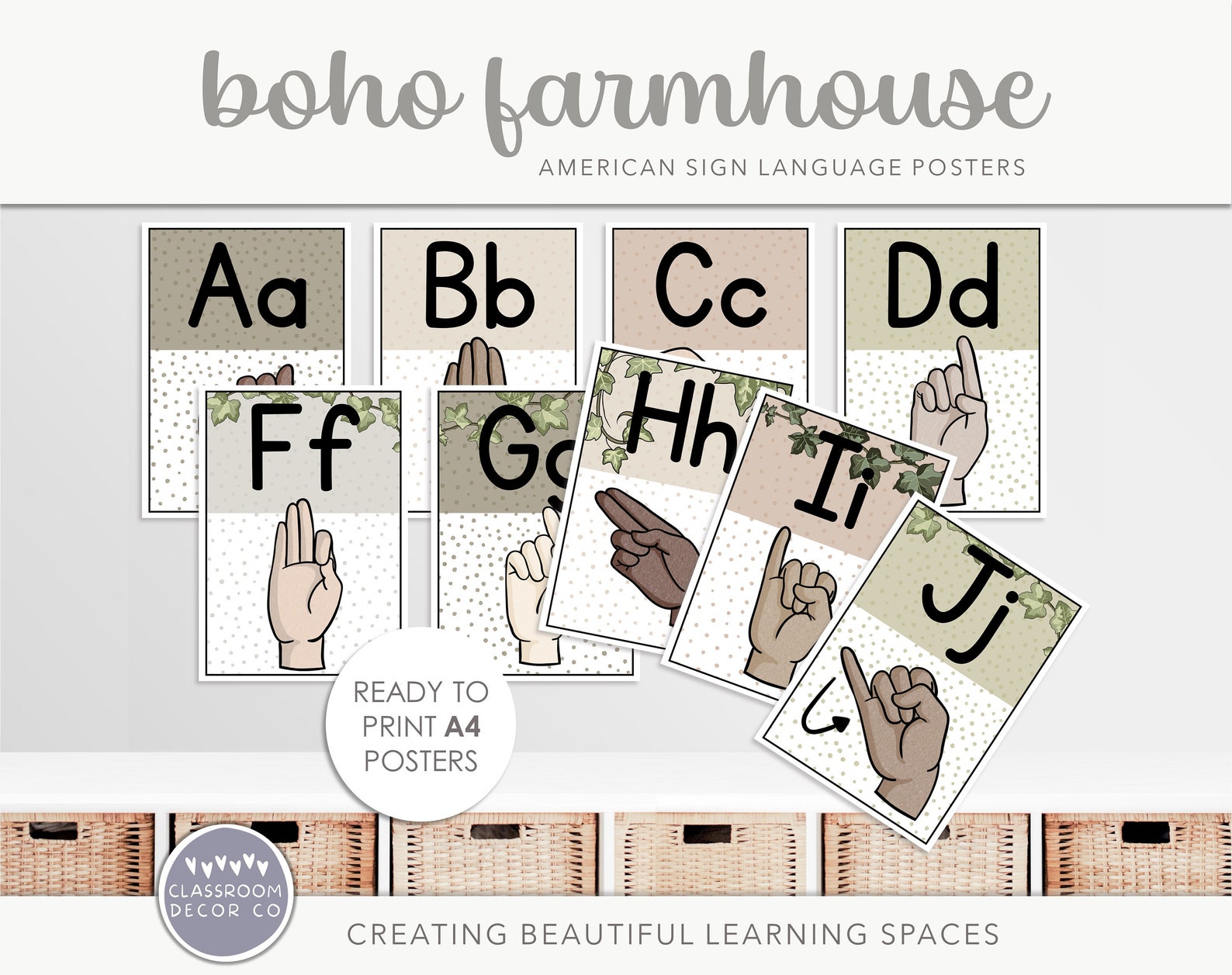 BOHO FARMHOUSE American Sign Language Posters, Sign Language Display ...