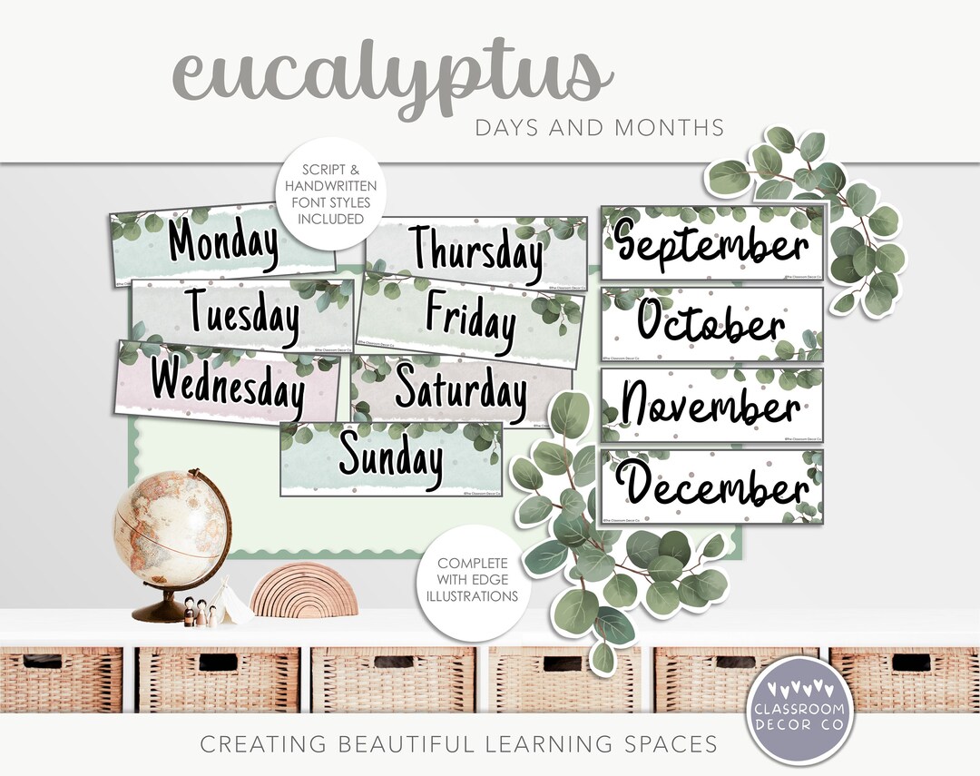 EUCALYPTUS Days and Months Display, Days of the Week Display, Months of ...