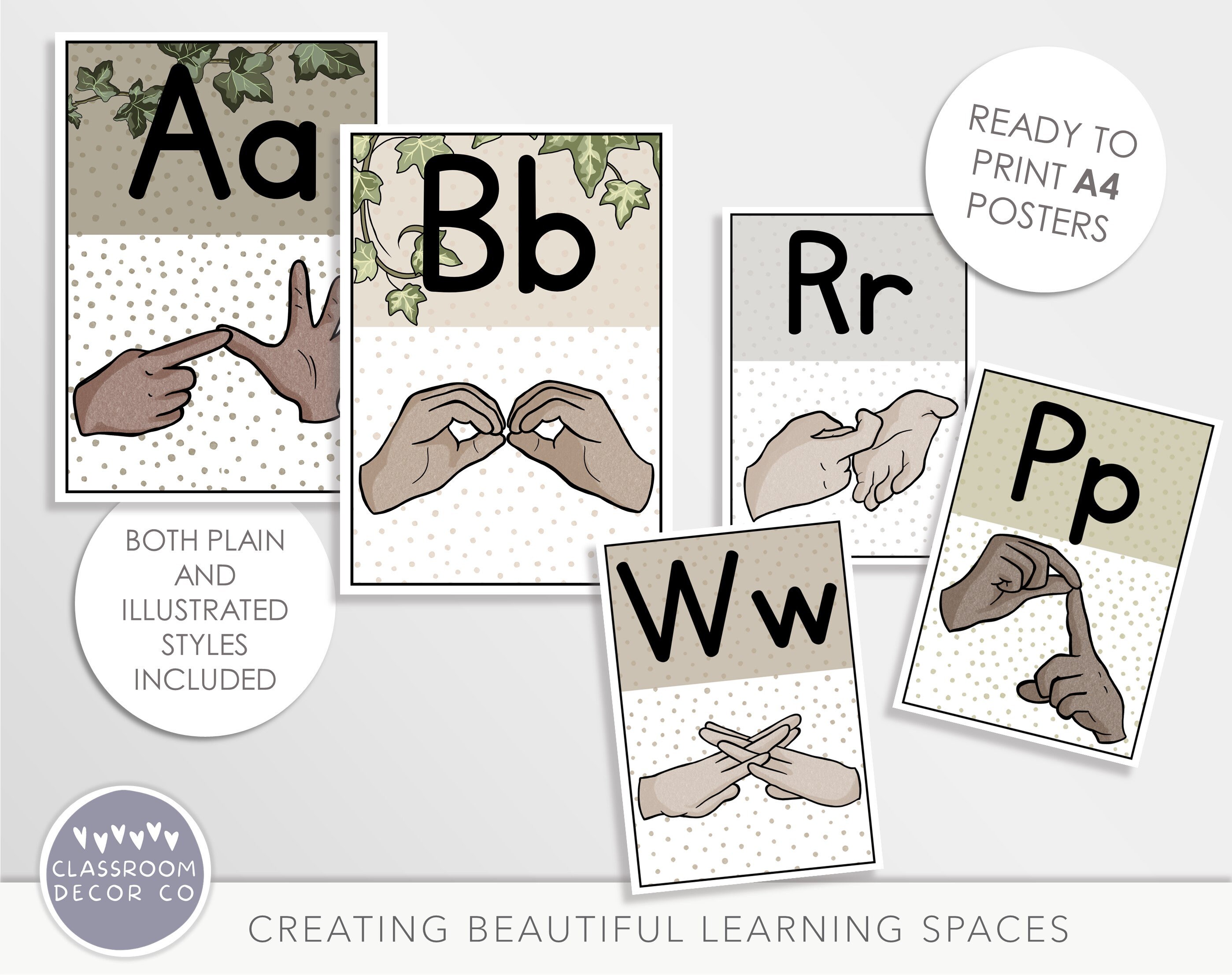 BOHO FARMHOUSE AUSLAN Sign Language Posters, Australian Sign Language ...