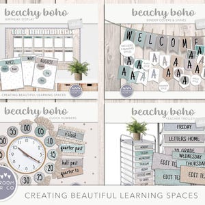 BEACHY BOHO Complete Classroom Display Bundle, Customizable Display ...