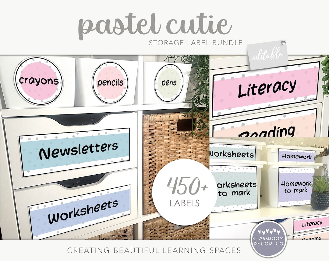 PASTEL CUTIE Storage Label Bundle, Classroom Organization Labels ...