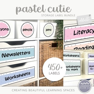 PASTEL CUTIE Storage Label Bundle, Classroom Organization Labels ...