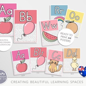 DOTTY WATERCOLOR Alphabet Posters, Classroom Letters Display, Letter ...