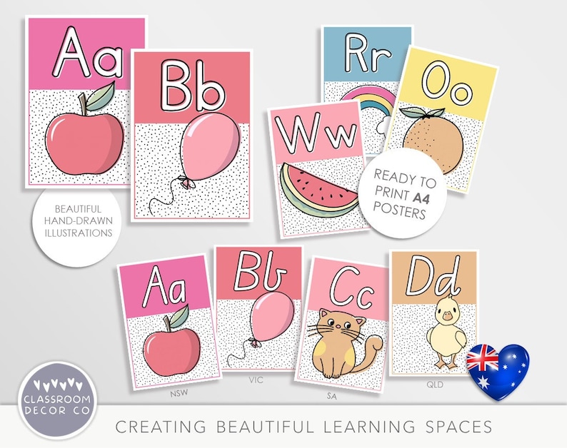 DOTTY WATERCOLOR Alphabet Posters, Classroom Letters Display, Letter ...