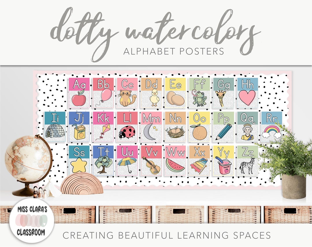 DOTTY WATERCOLOR Alphabet Posters Classroom Letters Display - Etsy