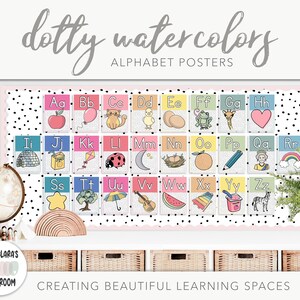 DOTTY WATERCOLOR Alphabet Posters Classroom Letters Display - Etsy