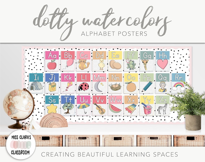 DOTTY WATERCOLOR Alphabet Posters Classroom Letters Display - Etsy