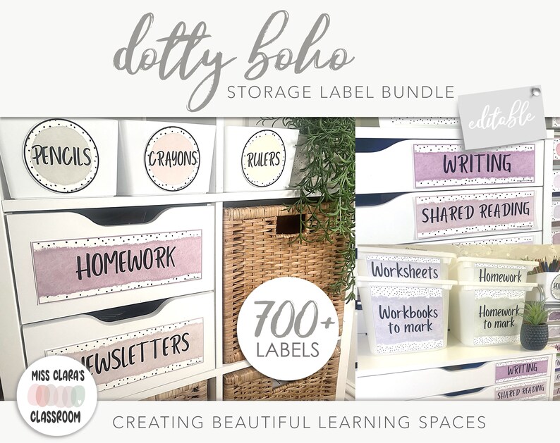 DOTTY BOHO Classroom Storage Label Bundle Neutral Classroom - Etsy