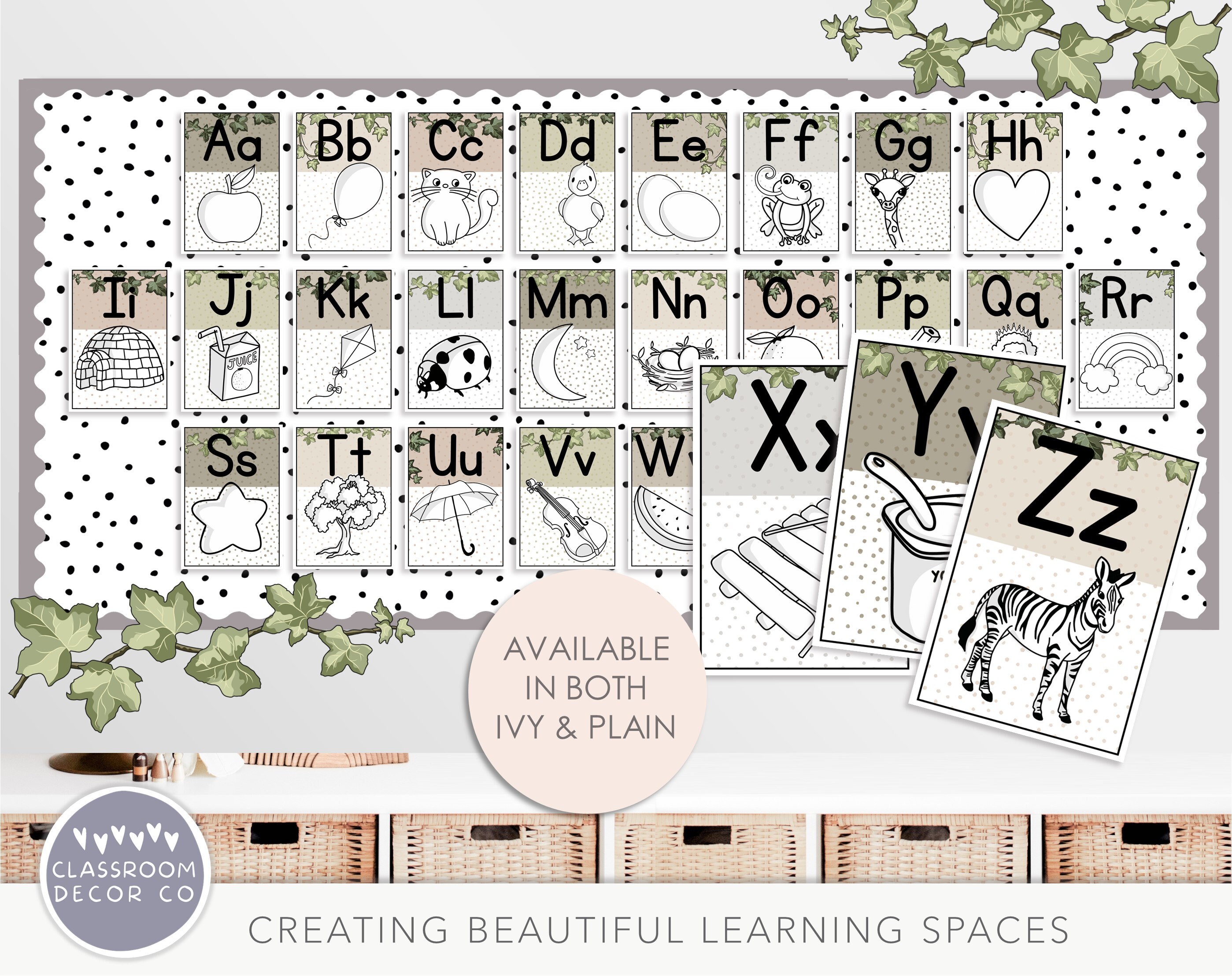 BOHO FARMHOUSE Alphabet Posters, Classroom Letters Display, Letter ...