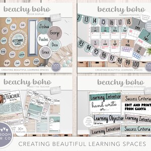 BEACHY BOHO Complete Classroom Display Bundle, Customizable Display ...