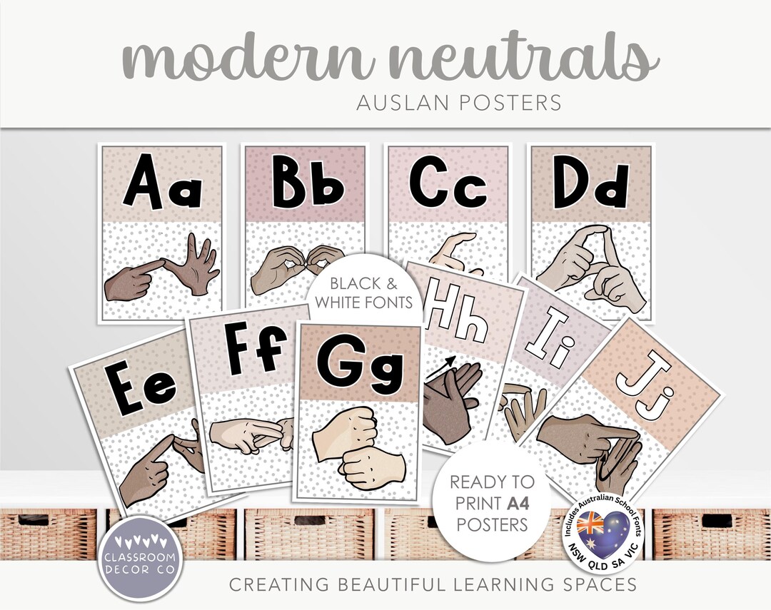 MODERN NEUTRALS Auslan Posters | Australian Sign Language | Digital ...