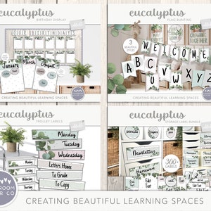 EUCALYPTUS Complete Classroom Display Bundle, Customizable Display ...