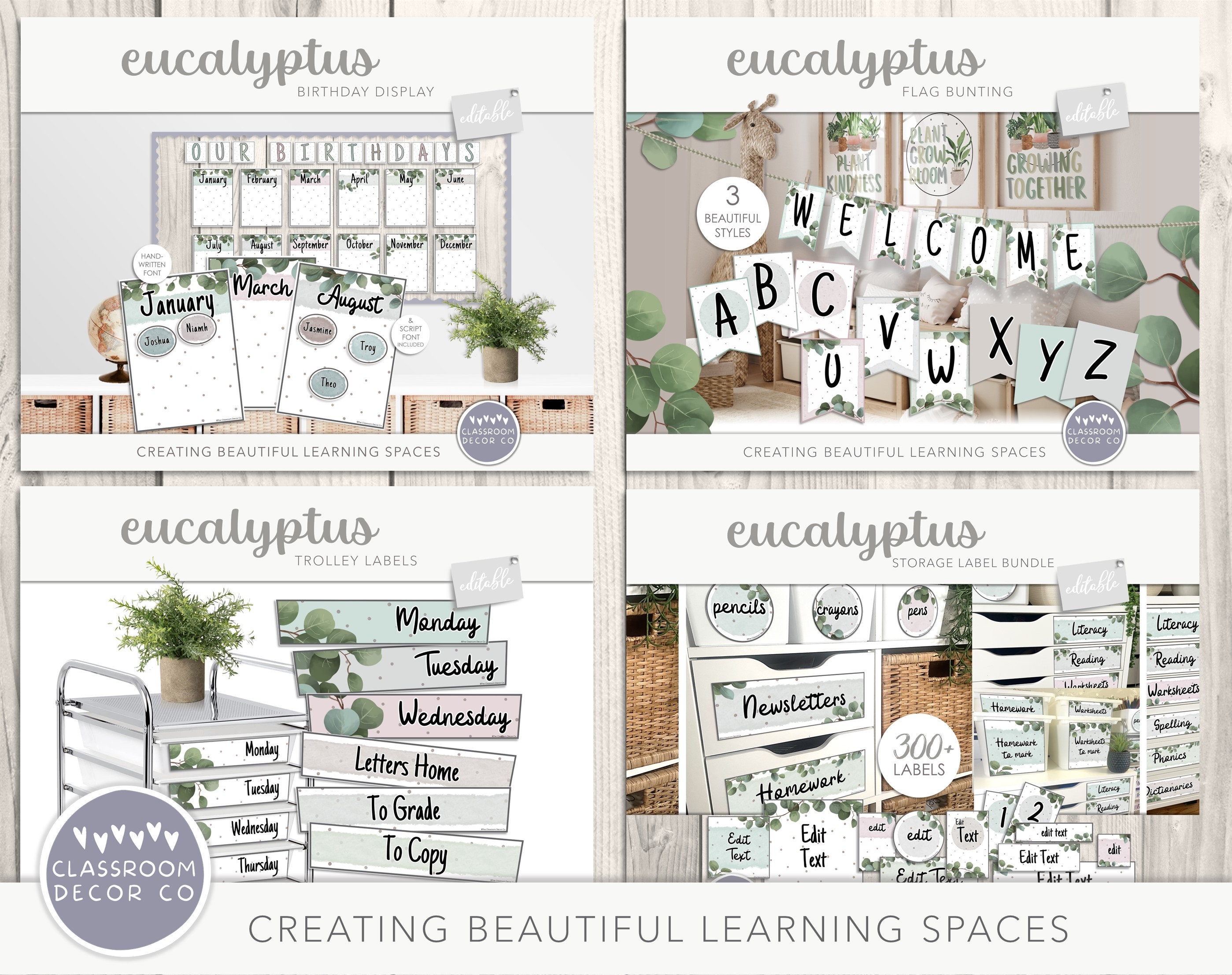 EUCALYPTUS Complete Classroom Display Bundle, Customizable Display ...