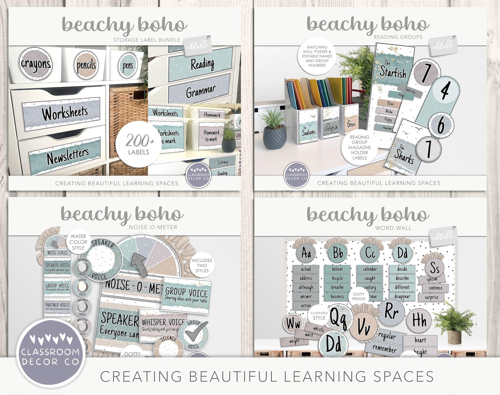 BEACHY BOHO Complete Classroom Display Bundle, Customizable Display ...