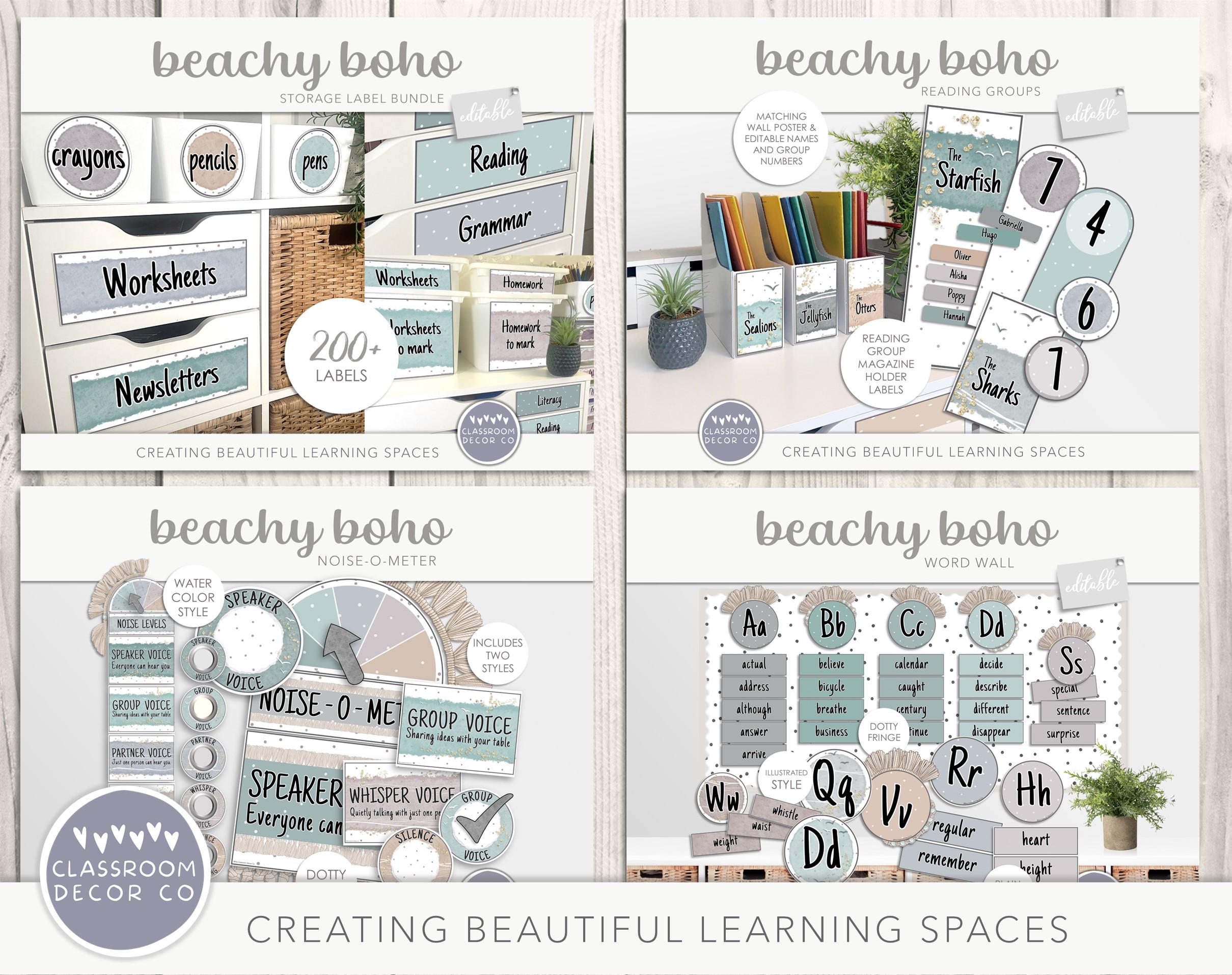 BEACHY BOHO Complete Classroom Display Bundle, Customizable Display ...