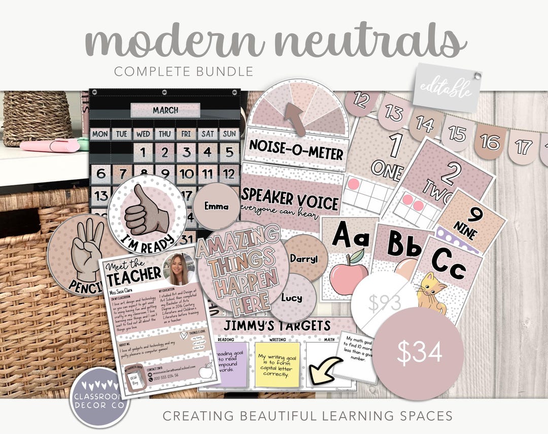 MODERN NEUTRALS Complete Classroom Display Bundle, Customizable Display ...