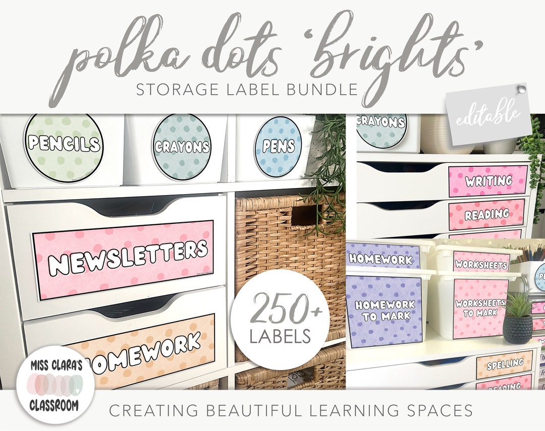 POLKA DOTS BRIGHTS Storage Label Bundle Classroom - Etsy