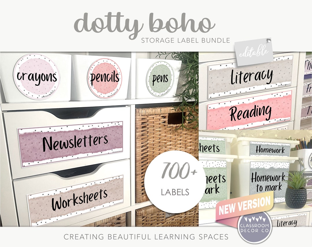 DOTTY BOHO Classroom Storage Label Bundle, Neutral Classroom Decor ...