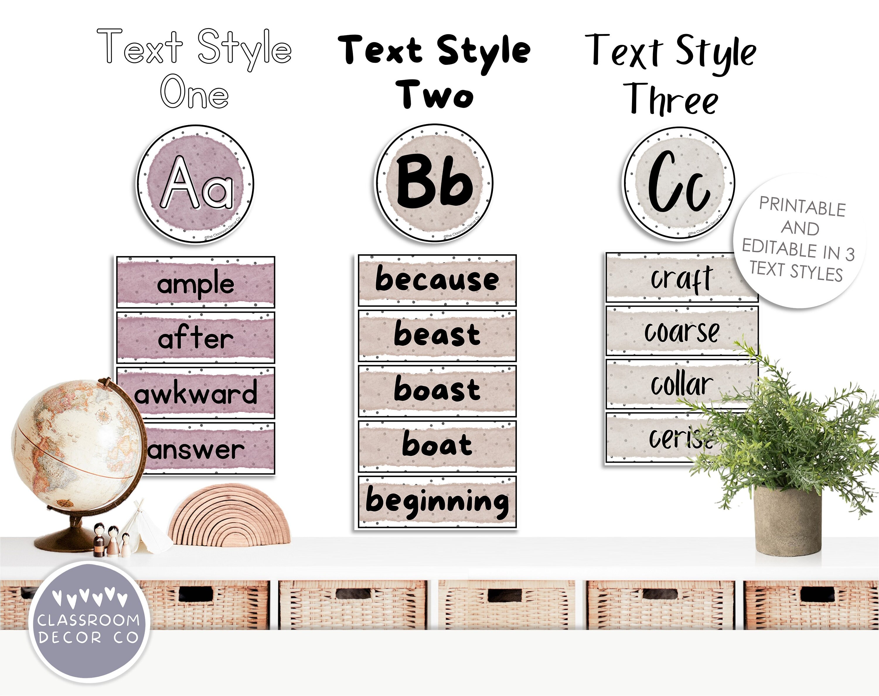 DOTTY BOHO Word Wall, Editable, Vocabulary Wall, Neutral Classroom ...