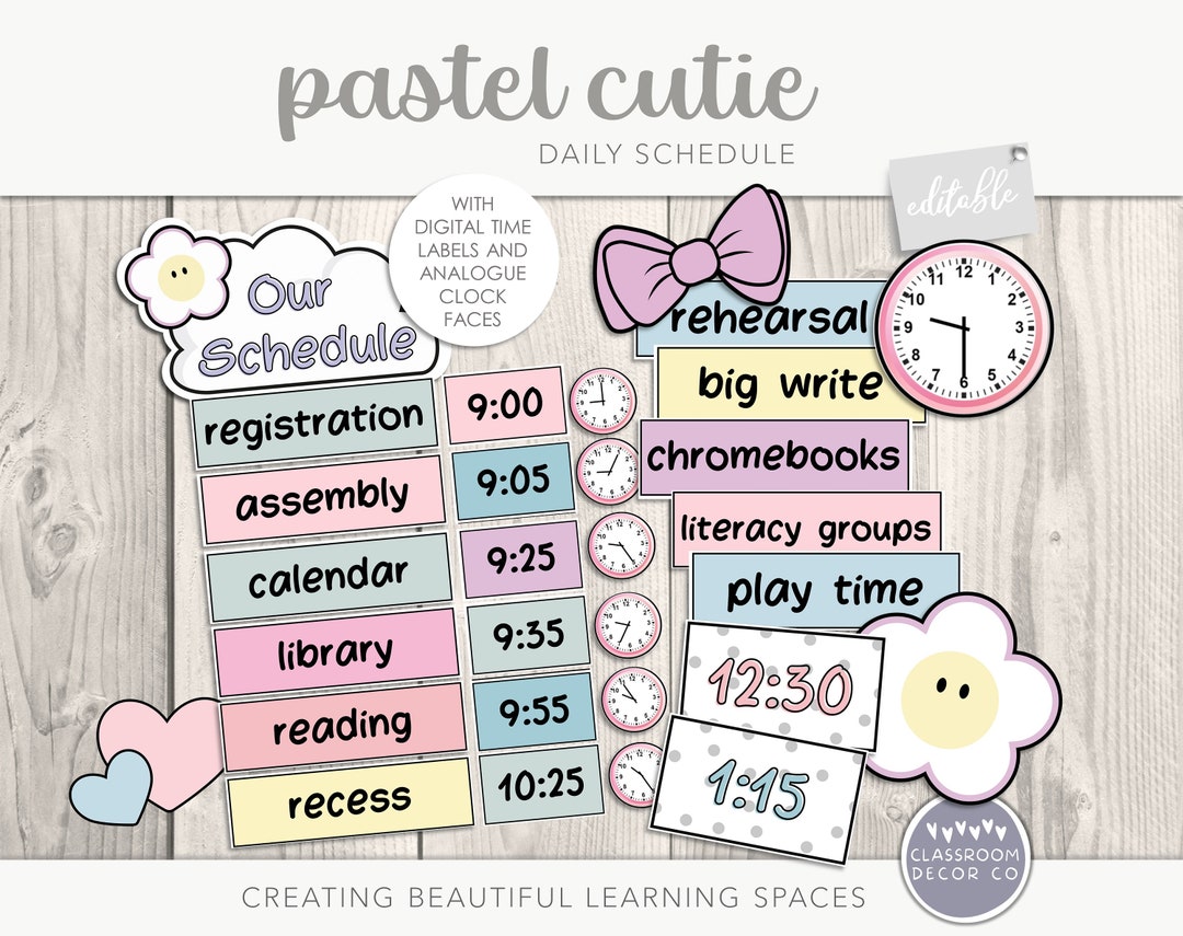 PASTEL CUTIE Daily Schedule, Classroom Timetable Display Organizer ...