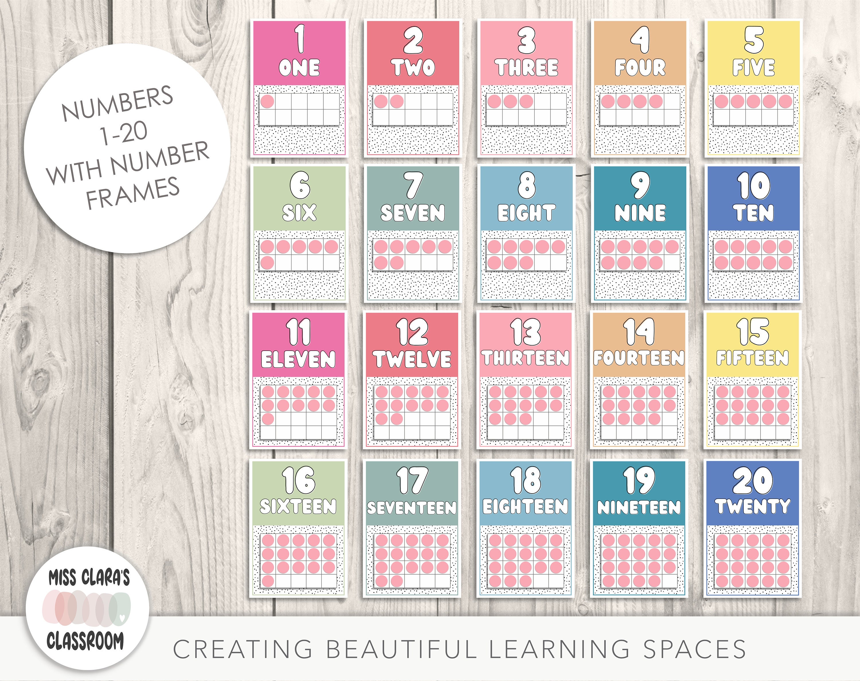 DOTTY WATERCOLOR Number Posters, 1-20 Number Posters, Number Frames ...