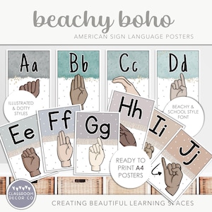 BEACHY BOHO American Sign Language Posters, ASL Display Posters ...