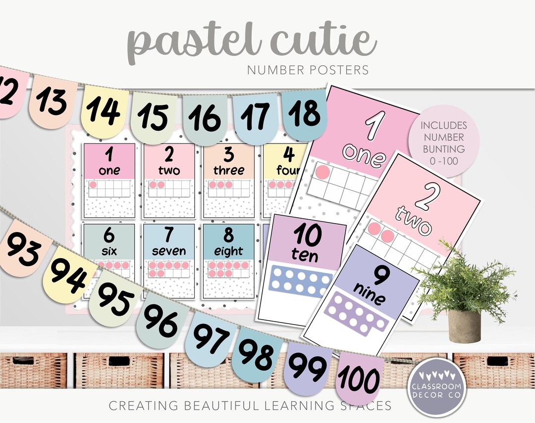 PASTEL CUTIE Number Posters, Tens Frames Number Posters, Numicon ...