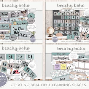 BEACHY BOHO Complete Classroom Display Bundle, Customizable Display ...