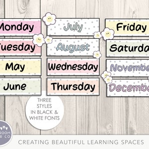 PASTEL CUTIE Days and Months Display, Days of the Week, Months of the ...