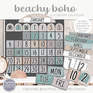 BEACHY BOHO Classroom Calendar, Modern Boho Display, Neutral Decor ...