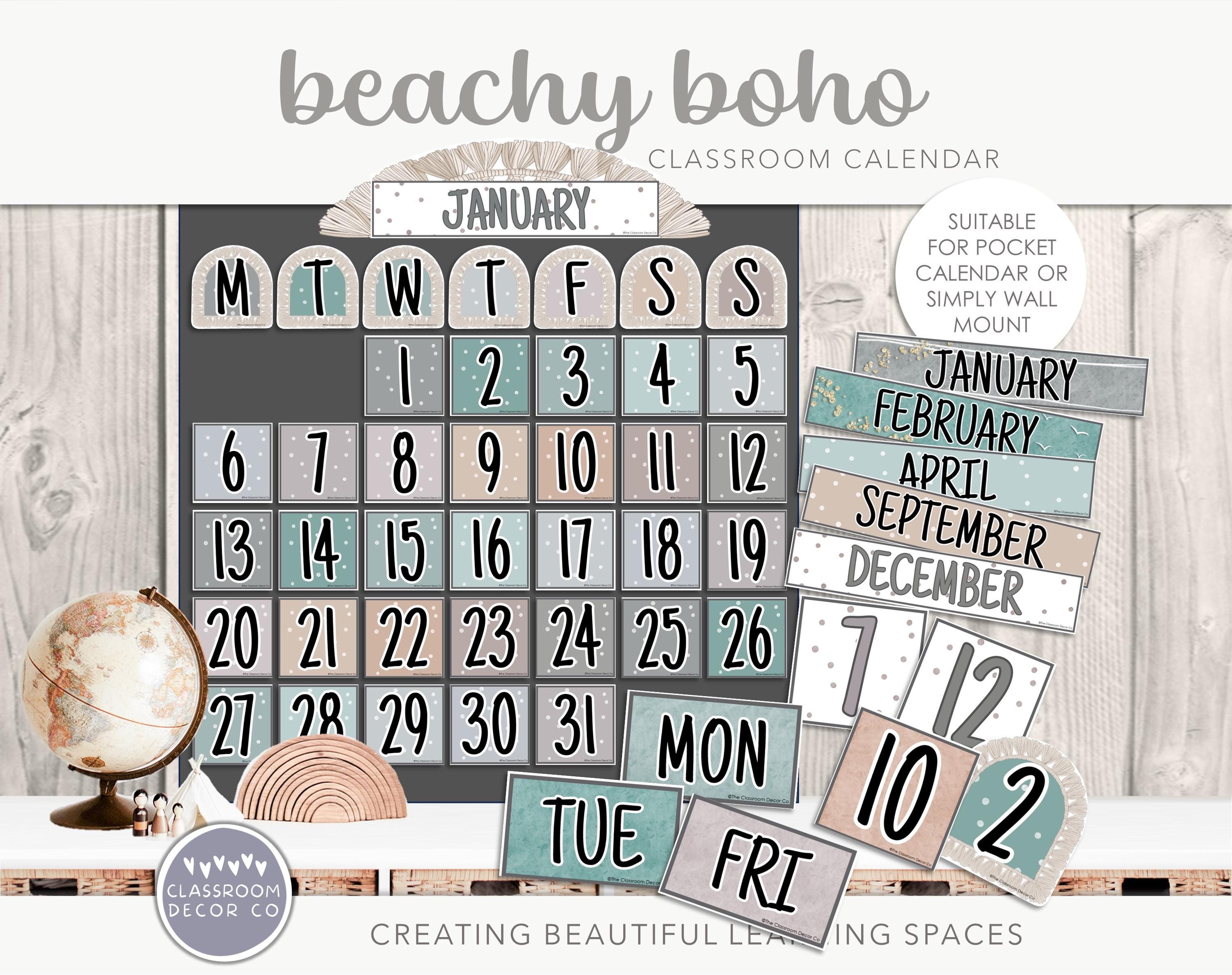 BEACHY BOHO Classroom Calendar, Modern Boho Display, Neutral Decor ...
