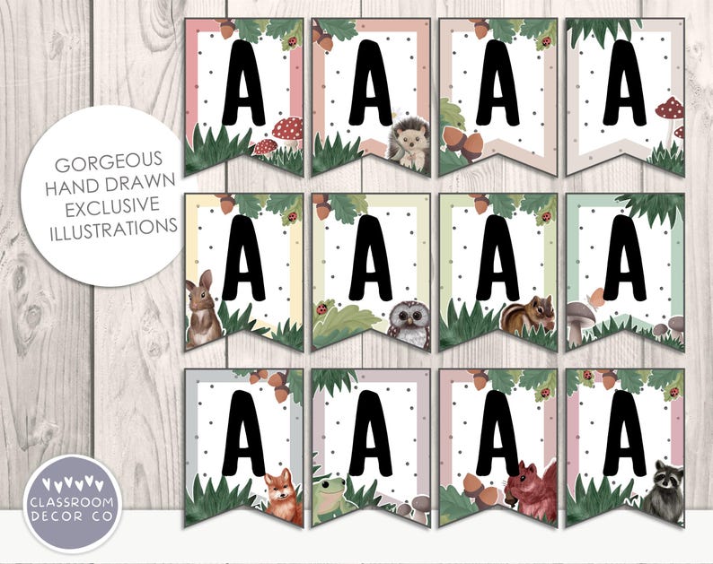 ENCHANTED FOREST Flag Bunting, Custom Classroom Lettering Display ...