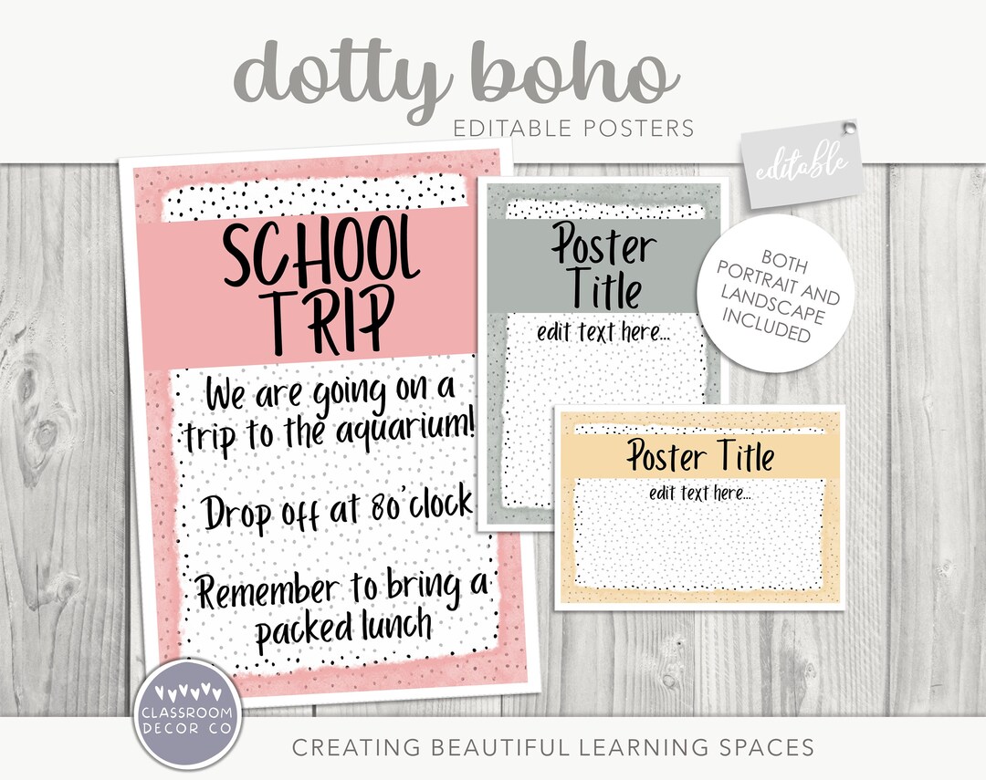 DOTTY BOHO Editable Classroom Posters Customizable Display - Etsy