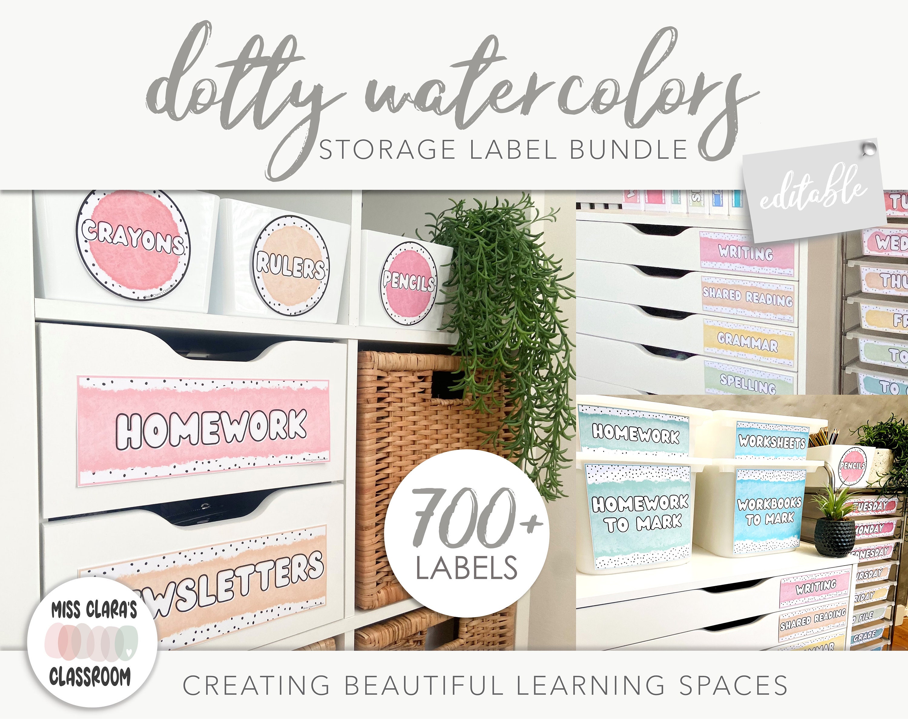 DOTTY WATERCOLOR Storage Label Bundle Editable Bright - Etsy